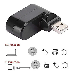 3-port USB HUB2.0 1-to-3 Computer USB Splitter 3-Port Travel USB Wall Charger USB Adapter Charging Station Box Rotatable for Printers, Card Readers, Thumb Drives(Black)
