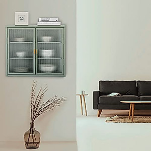 HomSof Wall Cabinet Haze Double Glass Door Detachable Shelves for Office, Dining, Living Room, Kitchen and Bathroom, Mint Green