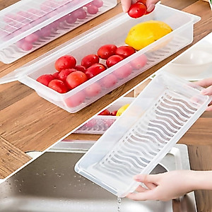2PC Fruit Storage Containers for Fridge - 1.5L Produce Saver Containers for Refrigerator with Removable Drain Tray Keep Fresh for Produce, Bacon, Fruits and Vegetables