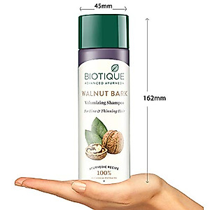 Biotique Walnut Bark Volumizing Shampoo For Fine & Thinning Hair 190 ml/ 6.42 Oz. I Makes Hair Healthy, Silky, Shiny And Pure Natural Black I Musk Root Soap Nut And Black Malya Flowers