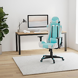 Modern-Depo High-Back Swivel Gaming Chair Recliner with Lumbar Support and Headrest, Height Adjustable Ergonomic Office Desk Chair, Blue White