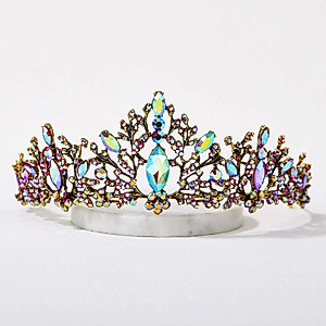 SWEETV Tiaras and Crowns for Women, Iridescent Crystal Queen Crown, Multicolored Wedding Tiara for Bride, Metal Birthday Quinceanera Pageant Prom Headpieces,Gabriella