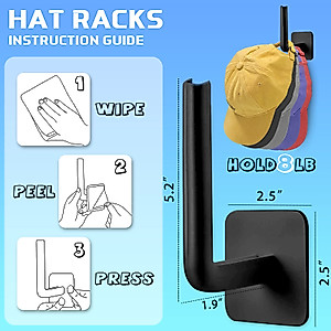 Hat Rack for Wall Hat Organizer (4-Pack), Adhesive Hat Hooks for Wall, No Drilling Hat Hangers for Closet Cowboy Hat Holder Display, Sticky Hat Storage for Baseball Caps