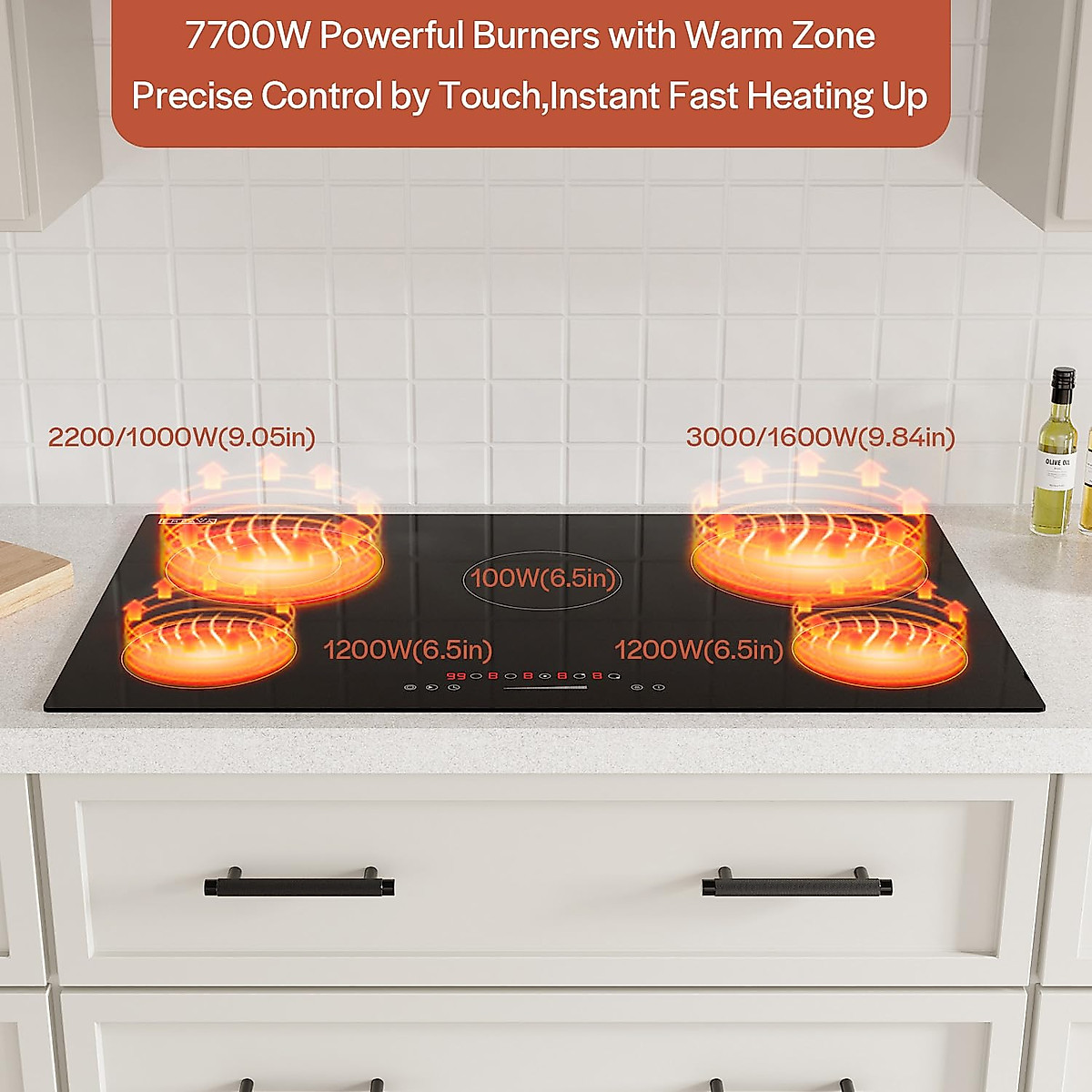 Empava Electric Stove Built in Radiant Ceramic Cooktop with Glass Smooth Surface 5 Burners with Dual Element and Warm Zone,7700W,220-240v Hard Wired, No Plug, ETL Certified, 36 inch, Black