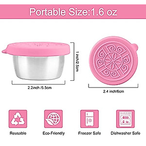 6x1.6 oz Salad Dressing Container To Go, Fits in Bento Box for Lunch, 18/8 Stainless Steel Condiment Containers with Lids, Easy Open, Leakproof, Rainbow Color Reusable Small Dipping Sauce Cups Set