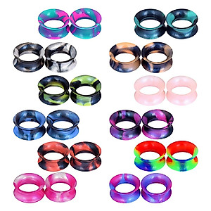 Stuppendux 24PCS Silicone Flexible Ear Tunnels Gauges Plugs Stretchers Expander Double Flared Flesh Tunnels Ear Piercing Jewelry 00G 10MM