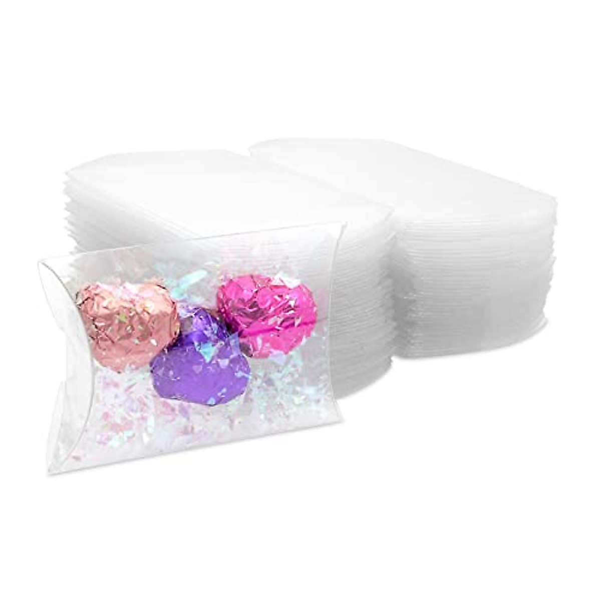 Stockroom Plus Small Clear Plastic Pillow Boxes for Candy, Party Favors (2.75" x 2.5", 100 Pack)
