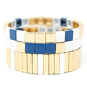 Cedar and Ink Stackable Bracelets, Tile Bracelets for Women, Stackable Enamel Bracelets, Enamel Bangle Bracelet, Gifts for Women - Nautical Mile