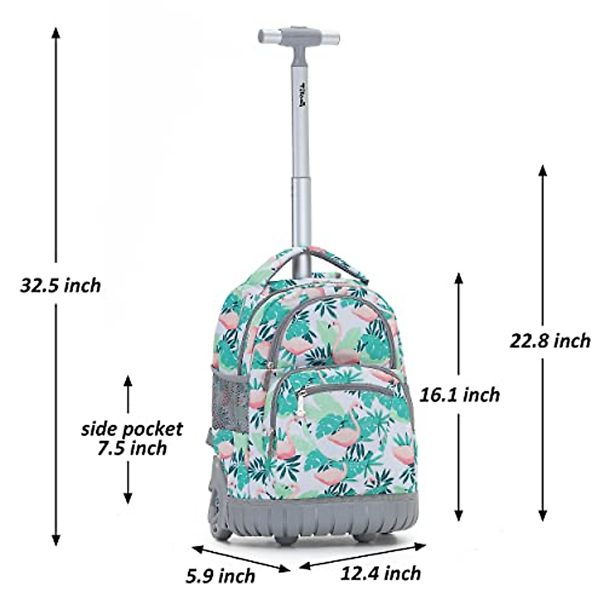 NEW TILAMI Rolling Backpack for Kids, 16 Inch Wheeled Laptop Backpack for Boys Girls School Travel Trip Bag, Flamingo
