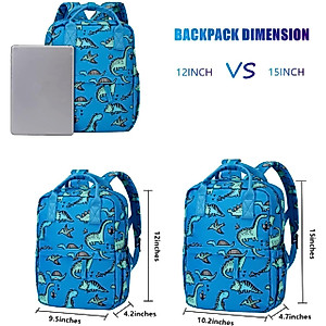 Cute Preschool Backpack Toddler School Book Bag for Girls Boys Kids Kindergarten Nursery Travel Bag with Chest Strap(15inch, Blue Dinosaur)