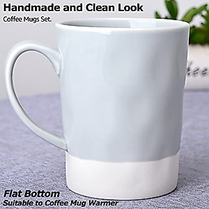 Miicol Porcelain Coffee Mugs Set of 6-15 Oz Large Ceramic Flat Bottom Cups for Latte, Tea, Cocoa - Modern Rustic Handmade Look, Neutral Grey