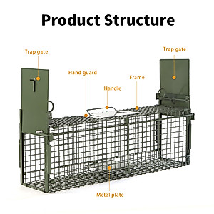 40" 2-Door Large Live Animal Traps for Stray Cats up to 17.6 pounds, Raccoons, Squirrel, Skunk, Mole, Groundhog, Armadillo, Rabbit, with Pedal Triggers