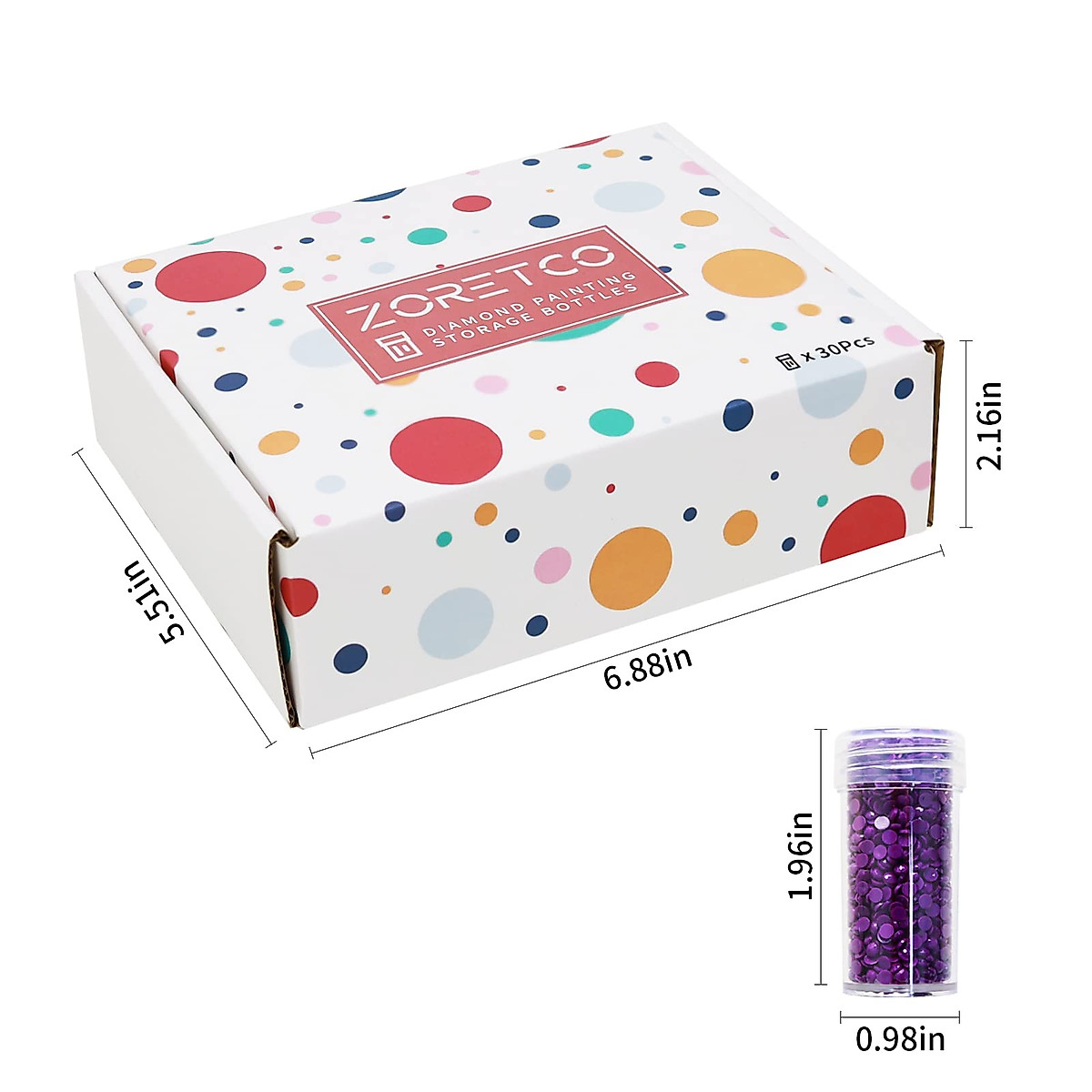 ZORETCO 30PCS Embroidery Diamond Painting Storage Containers Bead Organizer Jars with Lids for DIY Diamond Crafts Nail Art Glitter Seeds（Diamonds not Included）