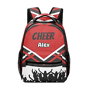 CUXWEOT Cheer Cheerleaders Red Black Backpack Personalized Name Waterproof Casual Shoulder Book Bag