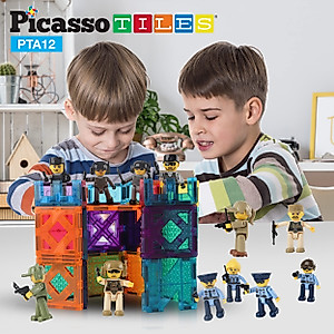 Picasso Toys Magnetic Action Figures Character Law Enforcement for Construction Building Block Tiles Toy Set Magnet Expansion Variety Pack Educational STEM Learning Kit Pretend Playset PTA12