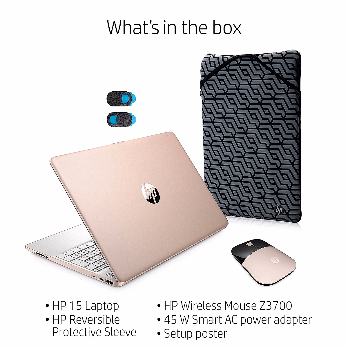 HP 2021 15.6" HD Laptop Computer, AMD Athlon Silver N3050U, 4GB RAM, 128GB SSD, HDMI, USB-C, Webcam, Windows 10 S with Office 365 for 1 Year, Mouse, Sleeve + YSC Accessory (Rose Gold)