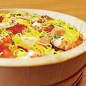 TIKUSAN Wooden Hangiri Sushi Rice Mixing Tub Copper Band Made in Japan Made of Sawara Cypress Sushi Rice Bowl Sushi Oke (10.6" (27cm))