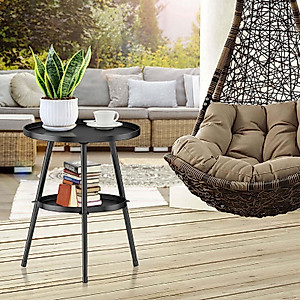 Round Metal Side Table, Small End Table for Indoor Outdoor, Mid Century Modern Decor, Black