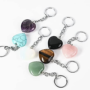YGLINE Natural Heart Love Crystal Stone Keychain Chakra Reki Healing Crystal Gemstone Bead Keyring (Rose Quartz)
