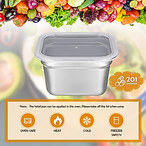 Suttmin 8 Pcs Hotel Pan 1/6 Size Steam Table Pan with PP Plastic Lid Stainless Steel Food Containers with Lids Restaurant Pans Food Prep Pan Anti Clogging Steamer for Buffet Party (4" Deep)
