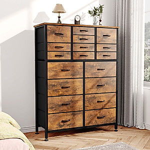 YaFiti 18 Drawer Dresser, Tall Dressers for Bedroom, Extra Large Capacity Fabric Storage Dresser with Wooden Top and Sturdy Metal Frame for Living Room, Closet, Hallway (Rustic Brown)