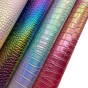8 x 12 inches Holographic Iridescence Crocodile Faux Leather Sheets, 7pcs A4 Shiny Alligator Textured Synthetic Leather Fabric for Crafts Making Leather Earrings, Bows,Sewing ﻿