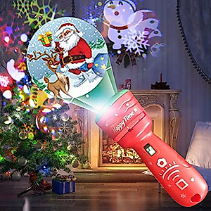 Christmas Flashlight Projector for Kids,21 Patterns Mini Card Slideshow Christmas Projector Flashlight with Christmas Tree Reindeer,Santa Claus,Snowman Pattern, for Kids Toddler