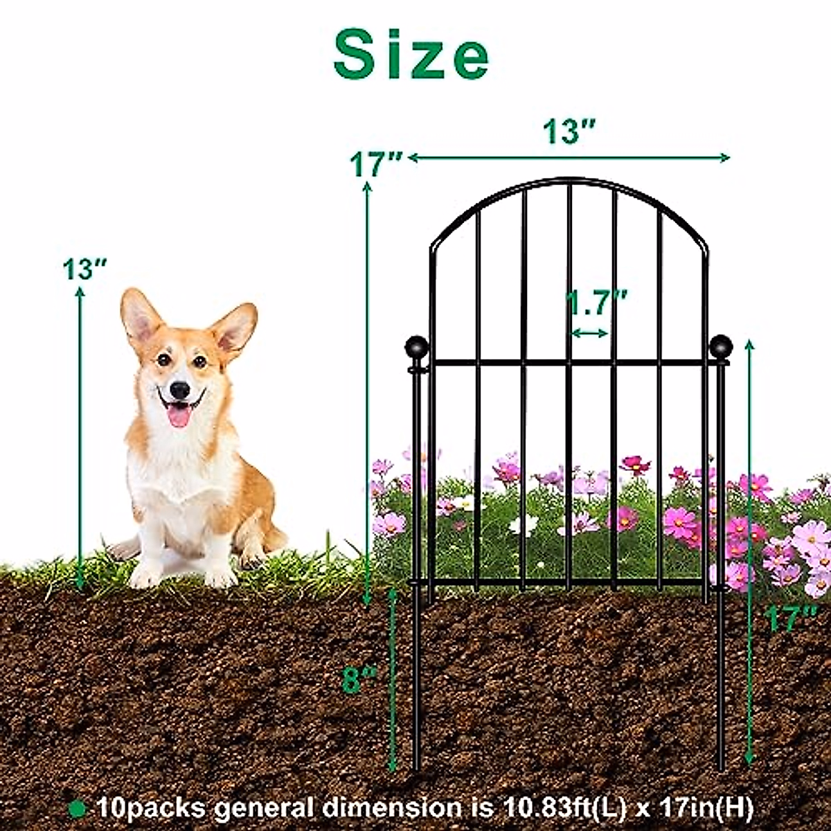 Xeeol Garden Fence 10 Panels, 10ft (L) x 17in (H) Rustproof Metal Wire Flower Bed Garden Fencing Border for Yard, No Dig Animal Barrier for Dog