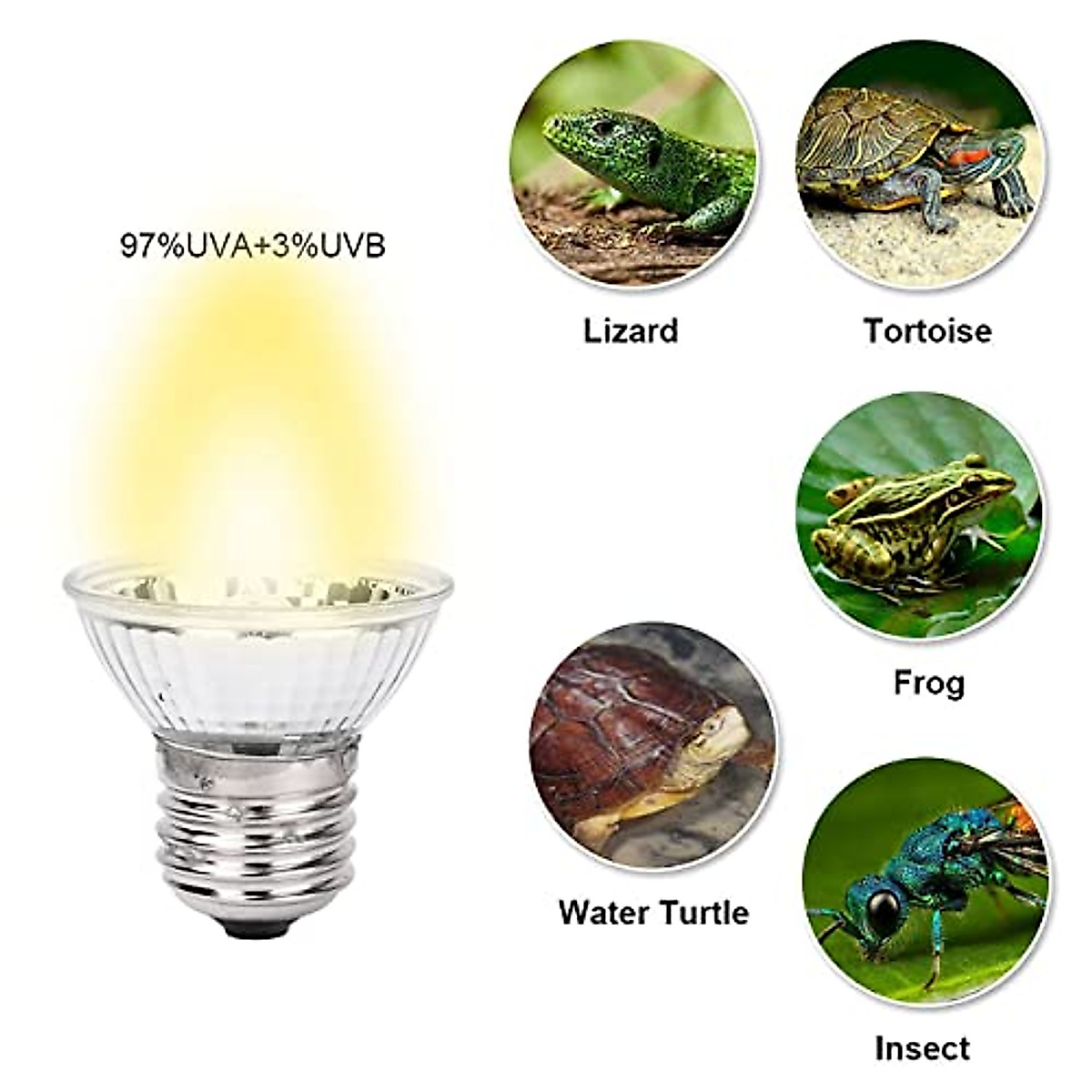 XJhoma Reptiles Habitat Sun Heat Lamp Bulb UVA/UVB Used on E27 Lamp Light Base(Not Included) [Power:50W, Voltage:220V, 4PCS]