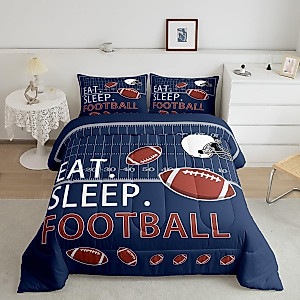 Feelyou Rugby Comforter Set Twin Size Football Field Coverlet Set for Kids Boys Girls Decor Ball Games Comforter Microfiber Navy Blue Quilt Set Bedroom Bedclothes