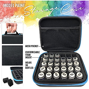 Pixiss Model Paint Storage Case (Holds 30 Bottles) and Model Making Accessory Kit - Travel Case for Testors Paints - Customizable Foam Insert - Hobby Craft Tools - Includes Precision Tweezers, Nippers