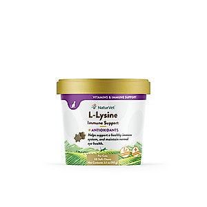 NaturVet L-Lysine Immune Support Plus Antioxidants Cat Supplement – Helps Support Eye Health, Immune System for Cats – Includes Amino Acids – 60 Ct. Soft Chews, 30-Day Supply