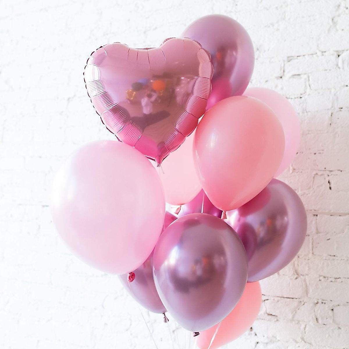 Light Pink and Mauve Balloons, 50PCS 12 Inch Latex Balloons and 5PCS Pink Ribbons for Party Decorations