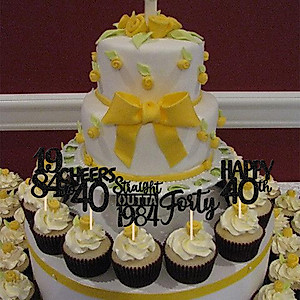 30PCS Black 40th Birthday Cupcake Toppers Glitter Forty Happy 40th Straight Outta 1984 Cupcake Picks for Cheers to 40 Years 40th Birthday Wedding Anniversary Party Decorations Supplies