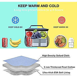 ExtraCharm Insulated Lunch Bag for Women/Men - Reusable Lunch Box for Office Picnic Hiking Beach - Leakproof 12-Can Coke Cooler Tote Bag Organizer with Adjustable Shoulder Strap for Adults - Black