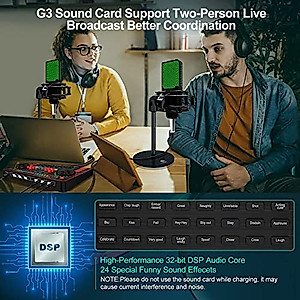 Podcast Equipment Bundle Audio Interface DJ Mixer Sound Card Kit XLR Condenser Microphone for Boradcast Live Streaming, Mic Voice Effect Changer Soundboard for Phone/PC/Laptop/Mac Recording(KB11-E300)