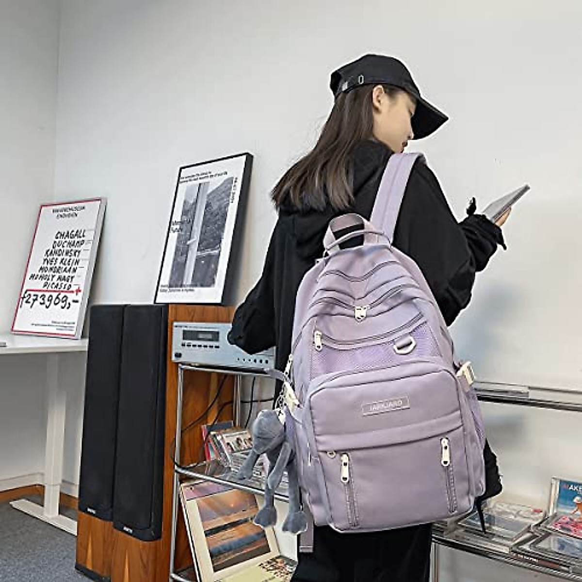 JARKJARD Cute Aesthetic Backpack Kawaii Backpack for School with Cute Pendant Casual Daypack Middle Student Travel College Bookbag for Girls Large Capacity(Purple)