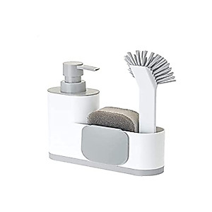 Vigar Rengo Monobloc 4-piece Sink Caddy Set, Includes Scrub Brush, Two-sided Sponge, Soap Dispenser and Scraper, White/Grey