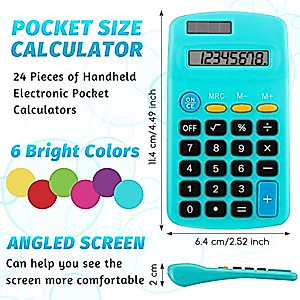 Pocket Size Calculator 8 Digit Display Basic Calculator Solar Battery Dual Power Mini Calculator for Desktop Home Office School Students Kids, 6 Colors (18 Pieces)