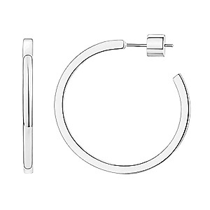 PAVOI 14K White Gold Plated Thin Square Edge Open Hoop Earrings for Women | Leightweight 30MM Diameter Hoops