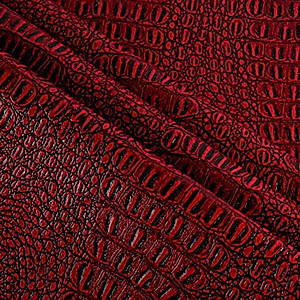 Alligator Fabric, Soft Textured Crocodile Vinyl Faux Leather, Gator Skin Embossed Upholstery DIY Craft and Clips Pleather Sheets – Individual 1 Yard Cut 36”x54” (Red/Black Print)