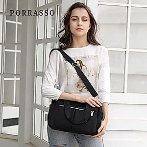 PORRASSO Crossbody Bag Women Shoulder Bag Nylon Multi-pocket Handbag Girl Tote Ladies Satchel for Travel Work Daily Use Black