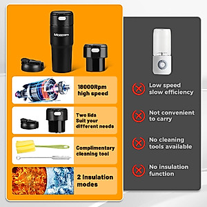 Portable Blender for Smoothies and Shakes,Personal Blender, 15 oz Vacuum Insulated Stainless Steel Keep Cold or Hot,BPA Free,USB Rechargeable,Travel Blender for Anywhere,Black（1 Pack)