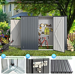AECOJOY Storage Shed, 4' x 7.5' Bike Sheds & Outdoor Storage with Racks, Metal Double-Sided Door Storage Cabinet Sheds for Garden