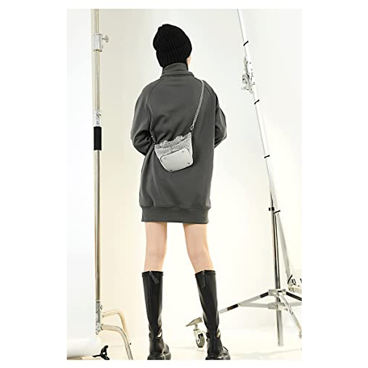 Allsolvable Rhinestone Mini Bag Women Blingbling Sparkle Purse Crystal Clutch Handbags Silver Party Prom Wedding