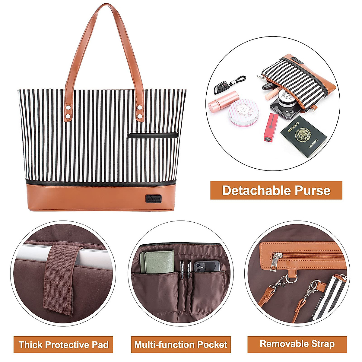 Laptop Tote Bag for Women Large Canvas Womens Briefcase Waterproof Computer Bag Work Bags for Women Fits 15.6 inch Laptop (Brown)