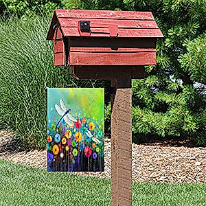 Flowers Garden Flag Dragonfly House Flag Spring Welcome Garden Flags 12 x 18 Double Sided Floral Flags for Patio Lawn Home Outdoor Decor