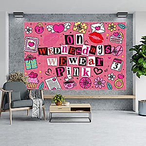 On Wednesdays We Wear Pink Hot Rose Lip Banner Backdrop Burn Book Theme Decor for Bridal Shower Wedding Night Out Hen Movie Party Bachelorette Party Supplies Girls Woman Birthday Party Decorations