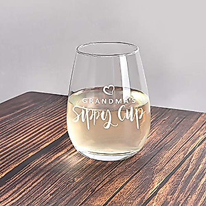 Grandma's Sippy Cup Funny Stemless Wine Glass, Grandma Wine Glass 15Oz - Birthday Gift or Mother's Day Gift for Grandma, New Grandma, Wife, Mom