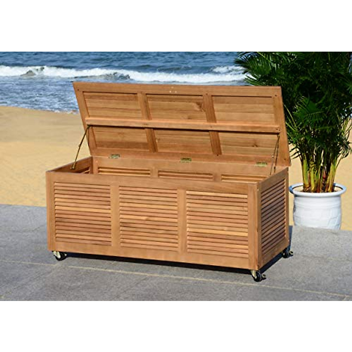Safavieh PAT7038A Outdoor Collection Elina Teak 47.2" Cushion Deck Box, Natural